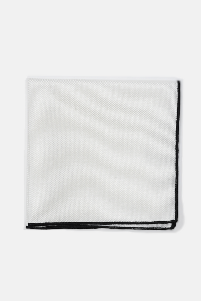 White Linen with Black Edge Pocket Square