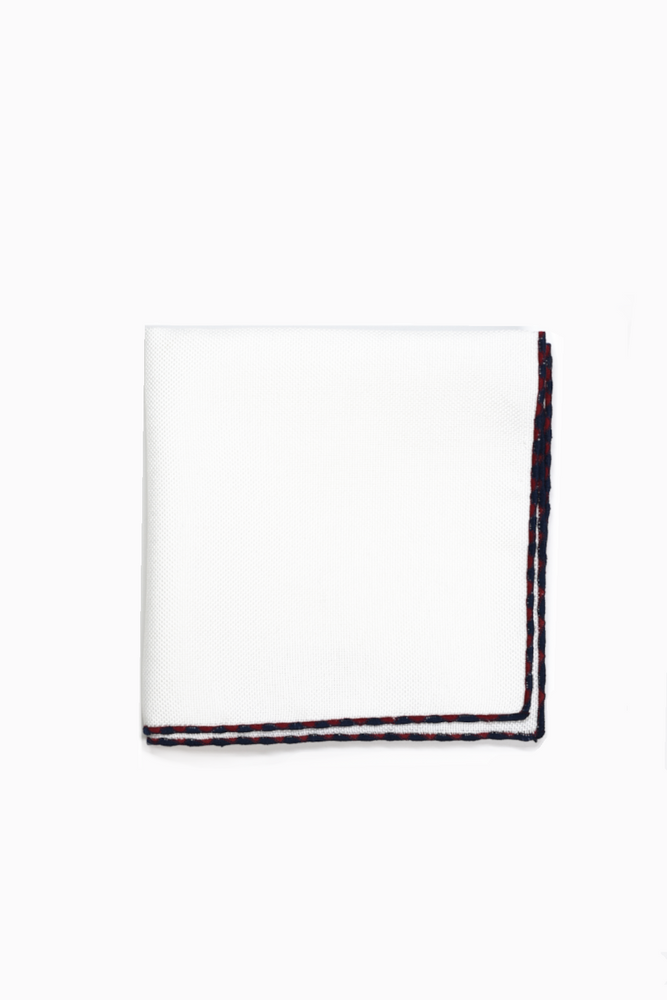 White Linen with Contrasting Edge Pocket Square